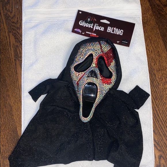 Party Supplies | Costume Mask Ghost Face Bling Mask With Black Hood ...